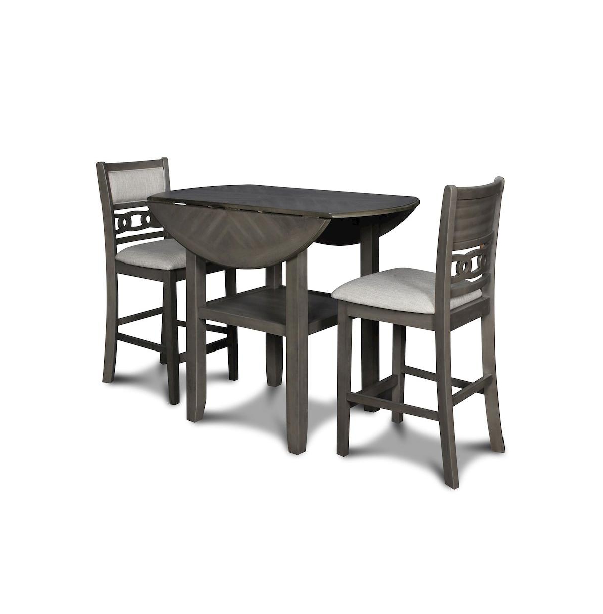 New Classic Furniture Gia 3-Piece 42" Wood Counter Drop Leaf Table Set - Grey