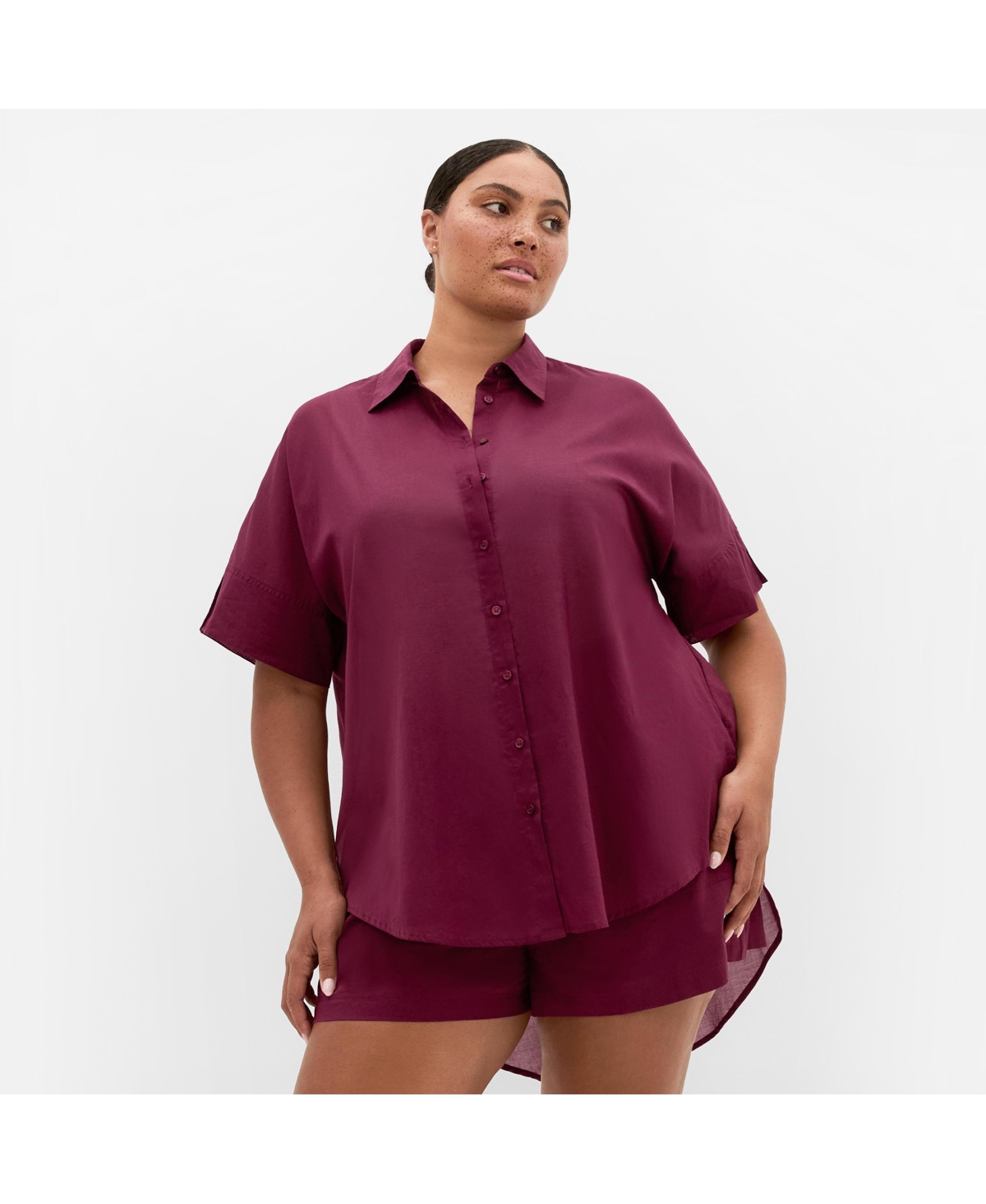 Click here for City Chic Womens Lola Longline Cotton Shirt - Pome... prices