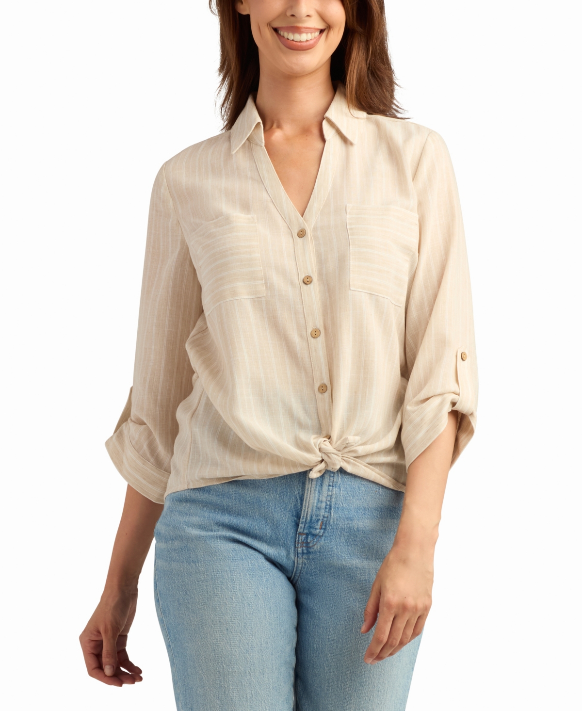 Click here for Bcx Womens Stripe Button-Up Shirt - Color 2 prices