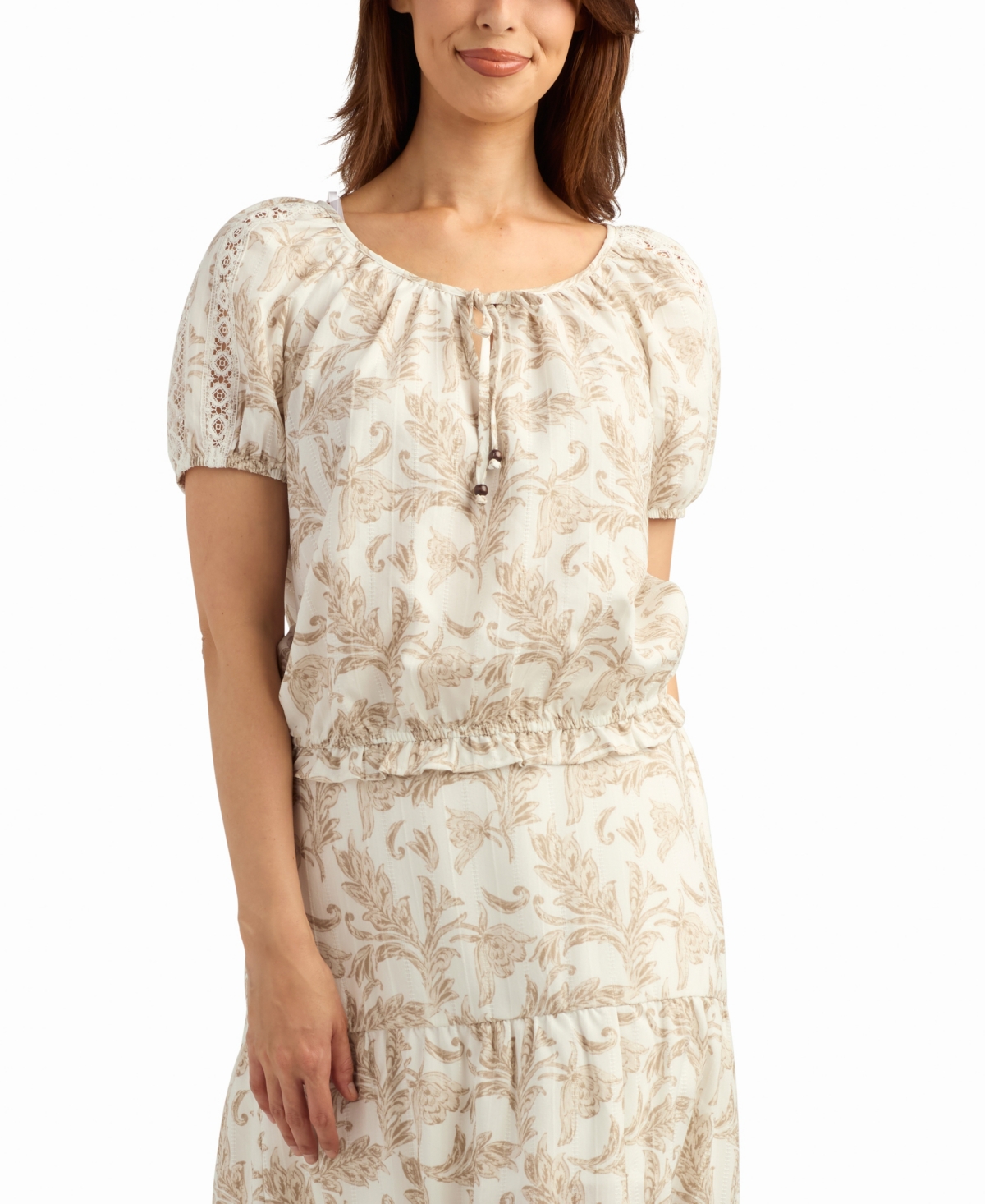 Click here for Bcx Womens Printed Short-Sleeve Peasant Top - Pat... prices