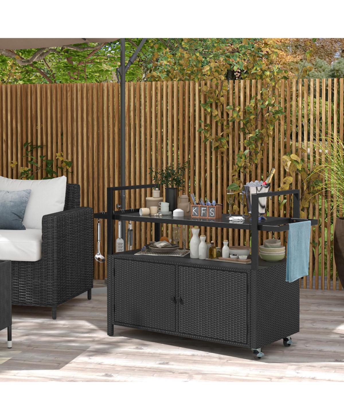 Click here for sumyeg Outdoor Wicker Bar Cart with Cabinet and Ho... prices