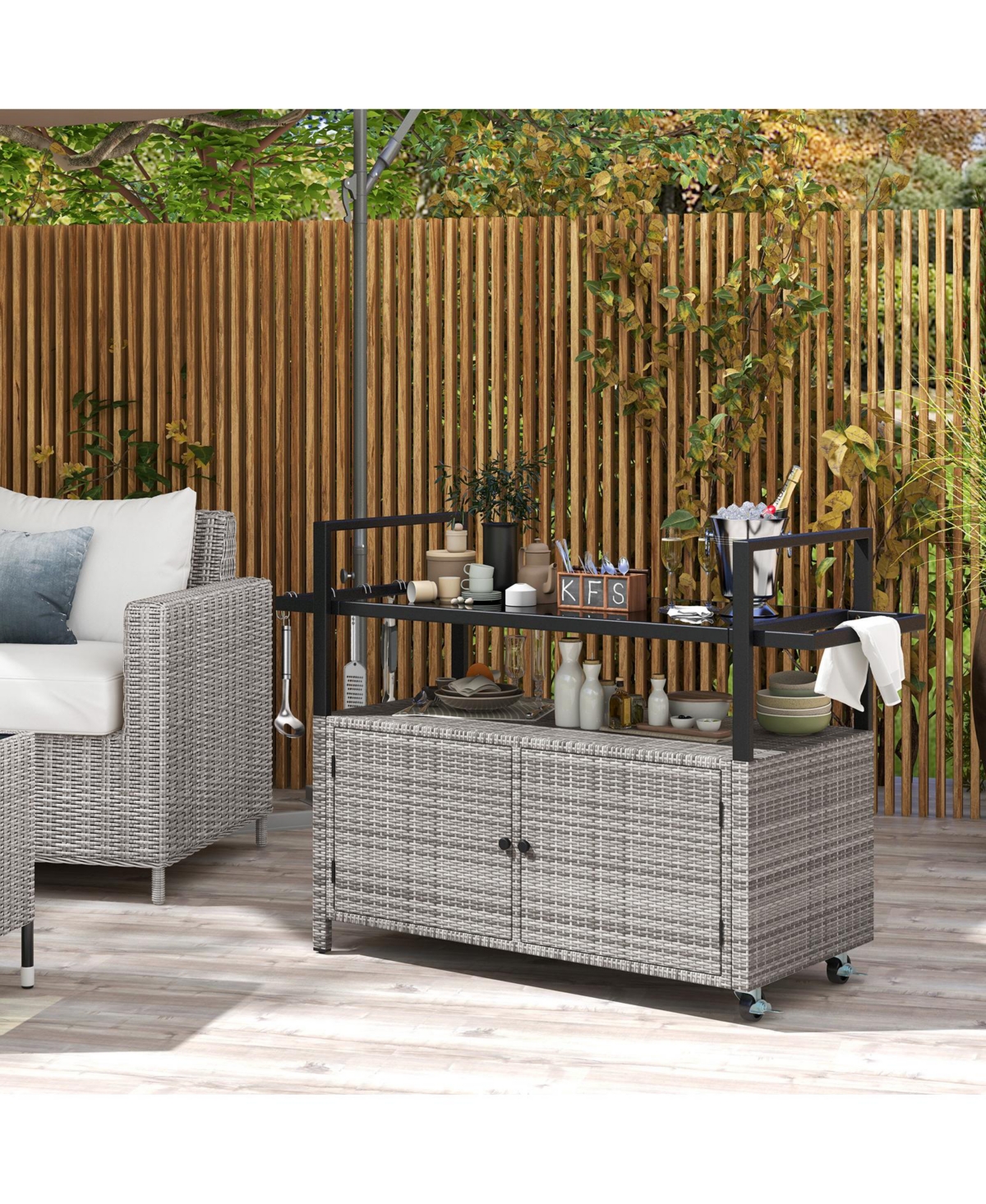 Click here for sumyeg Outdoor Wicker Bar Cart with Cabinet and Ho... prices