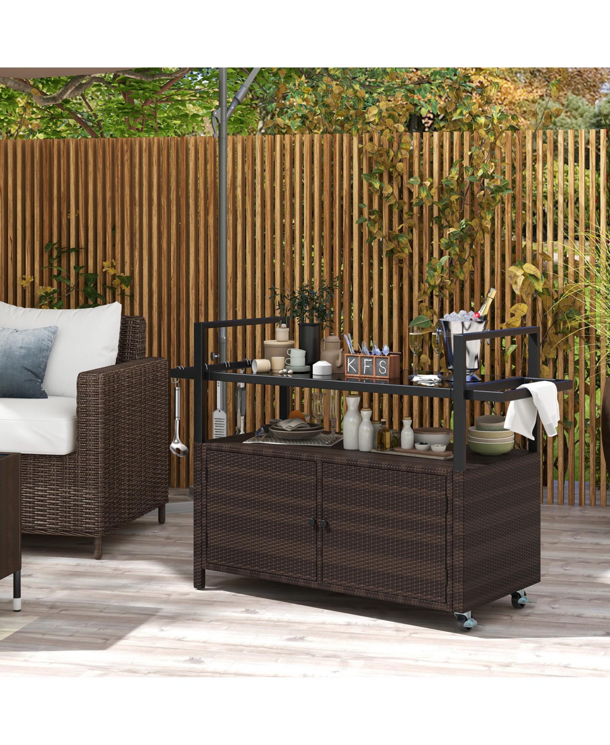 Click here for sumyeg Outdoor Wicker Bar Cart with Cabinet and Ho... prices