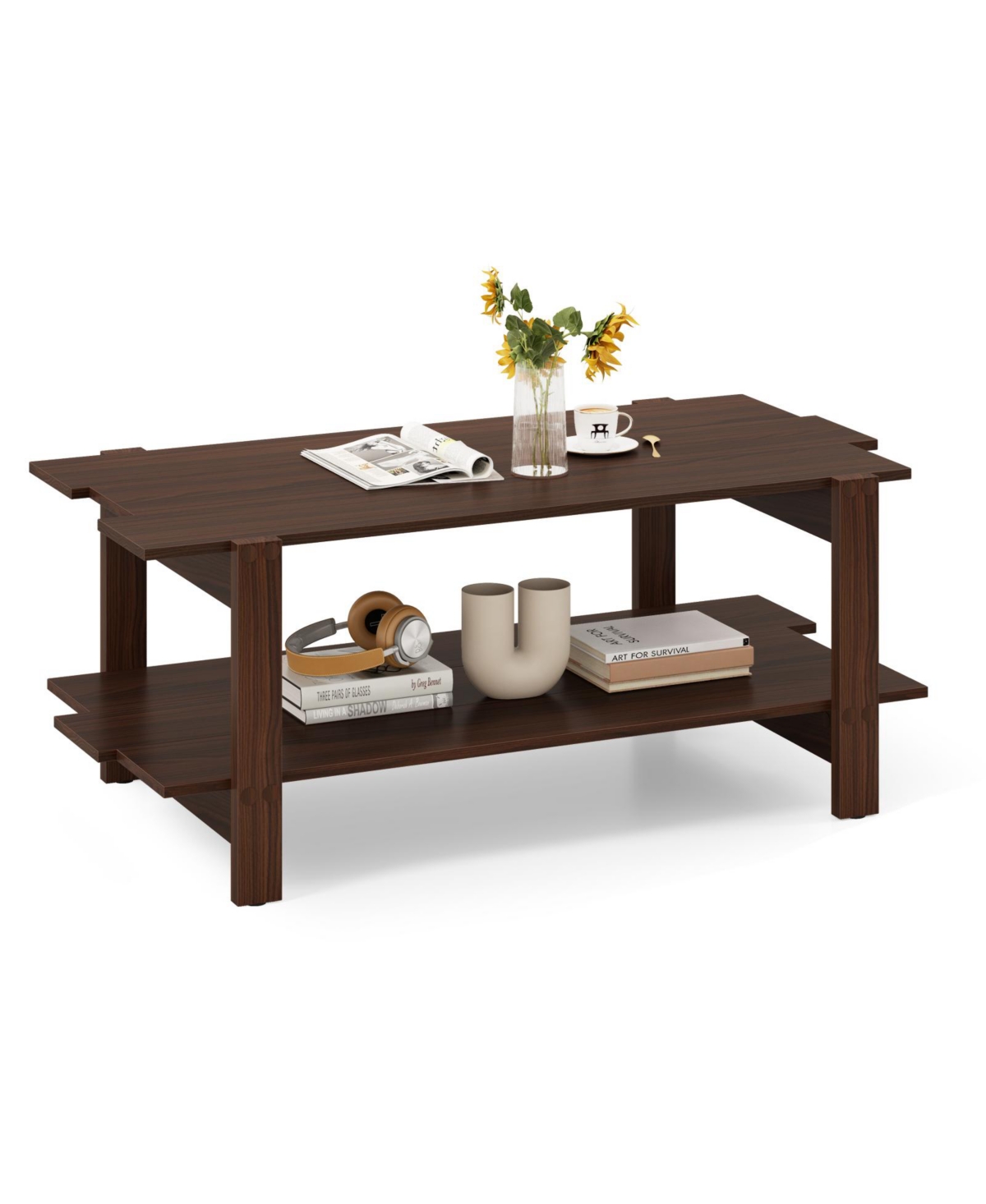 Click here for Gouun 45-Inch 2-Tier Slatted Wood Coffee Table wit... prices