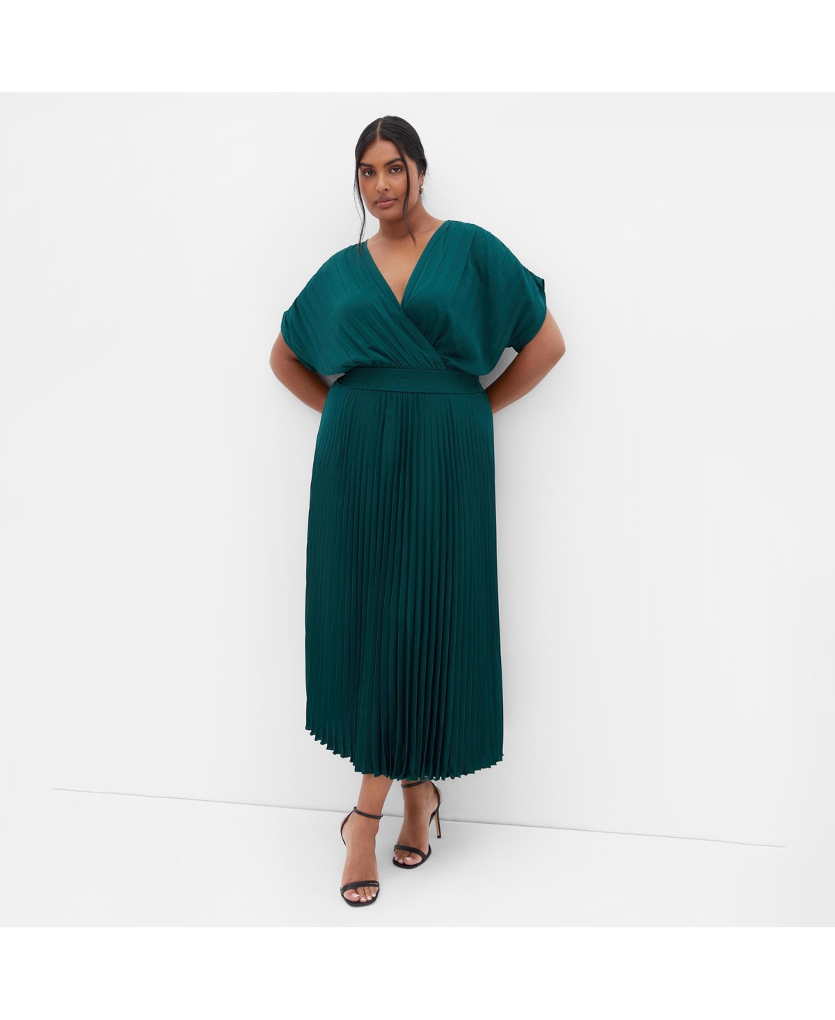 Click here for City Chic Womens Elia Pleat Dress - Emerald prices