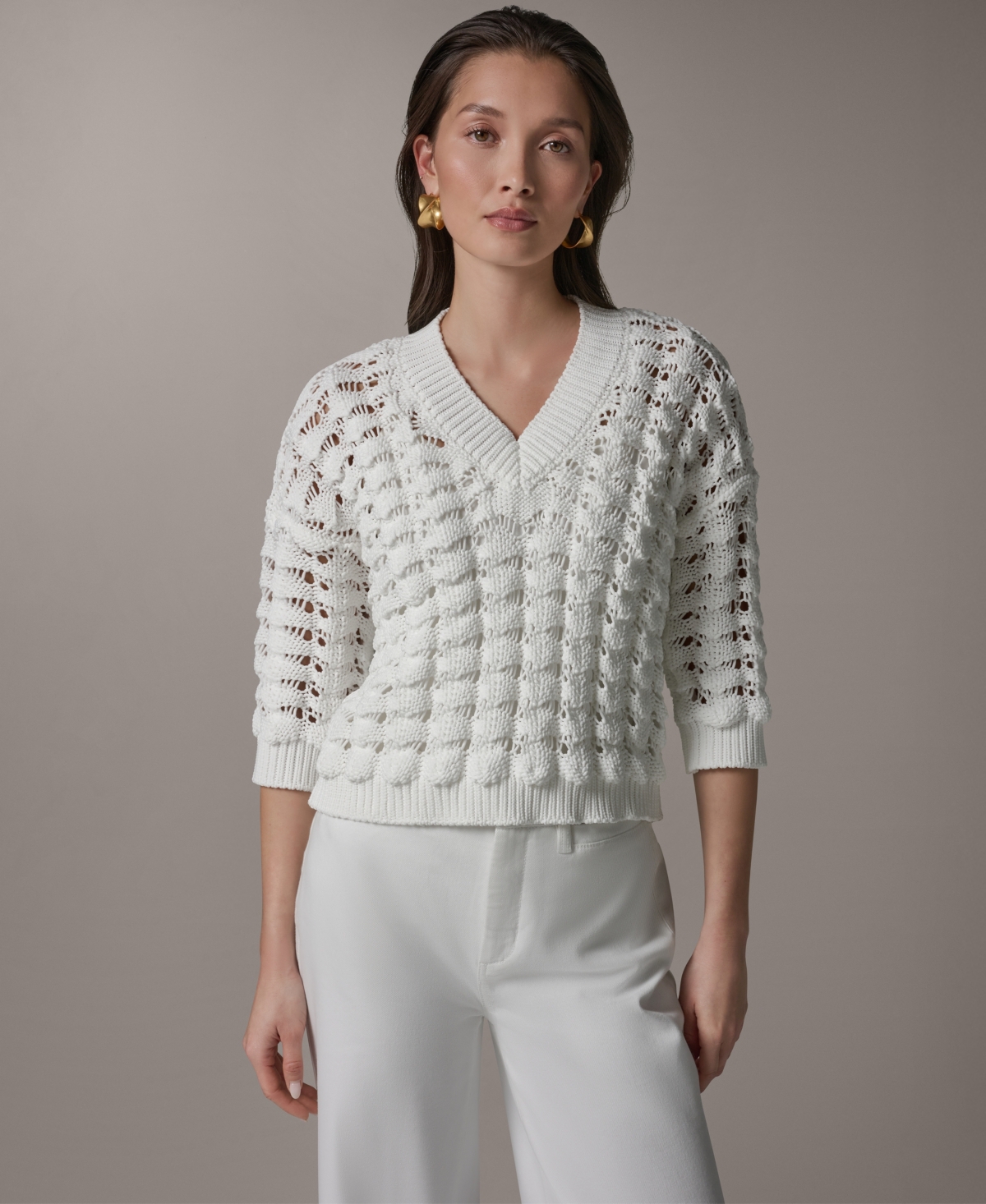 Click here for Donna Karan Weekend Womens V-Neck Sweater - Cream prices