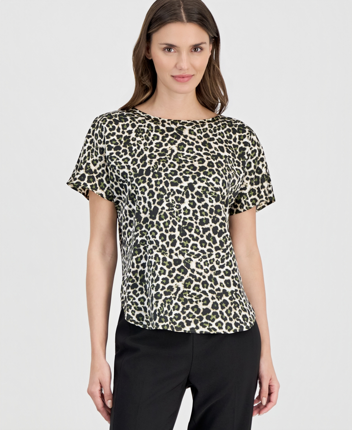 Click here for Anne Klein Womens Printed Boat-Neck Short-Sleeve T... prices