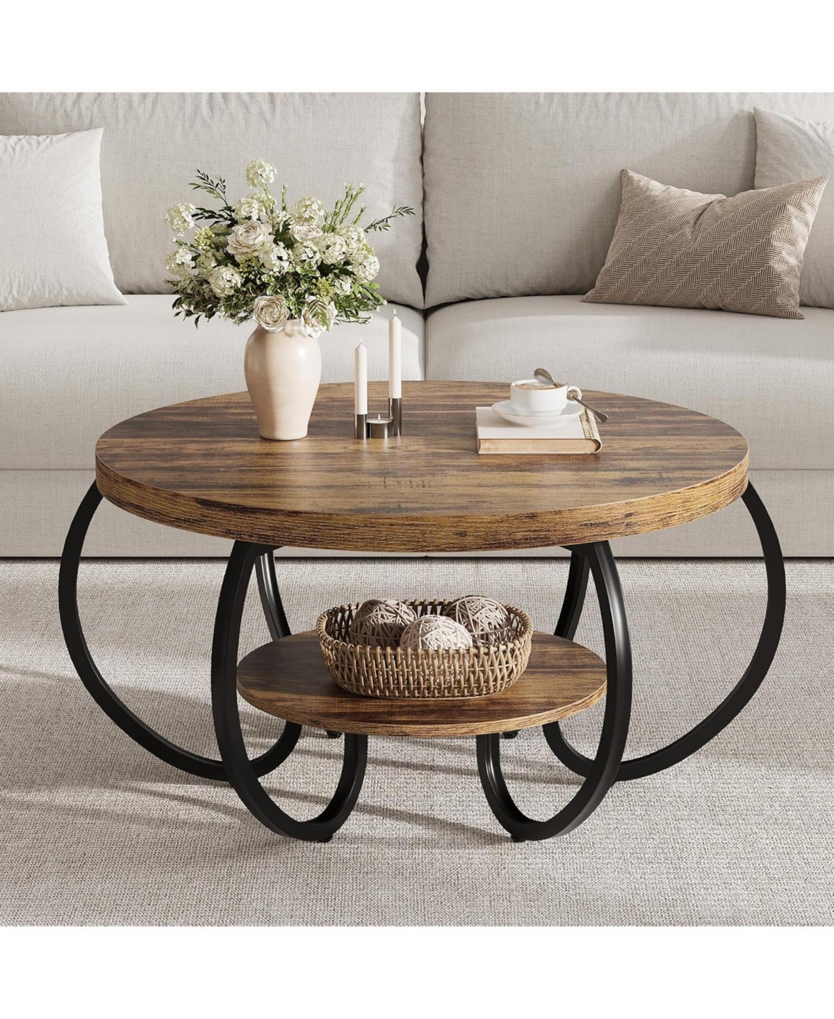 Click here for gaomon 30" Round Farmhouse 2-Tier Wood Coffee... prices