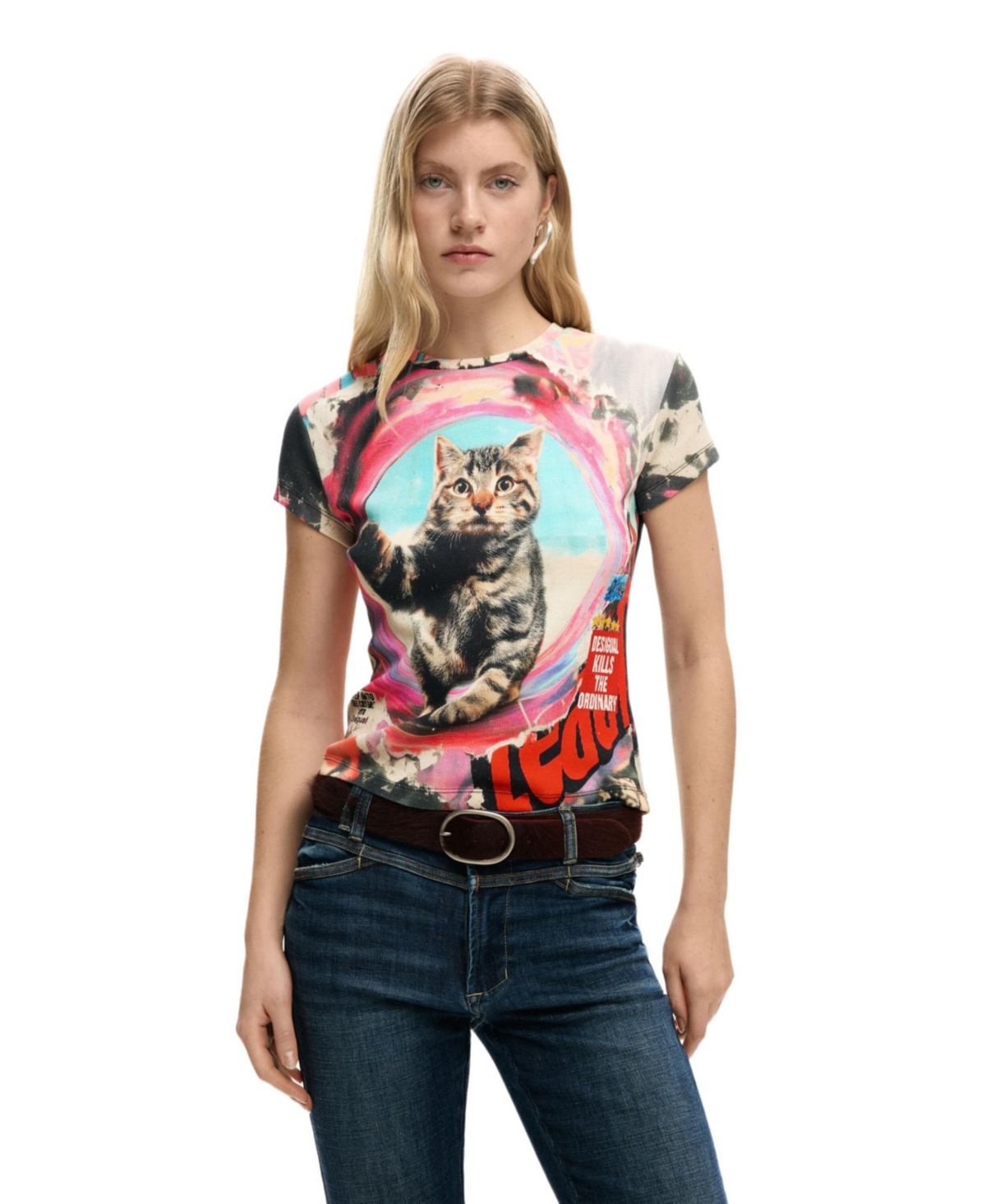 Click here for Desigual Womens Printed Cat T-Shirt - Pink prices