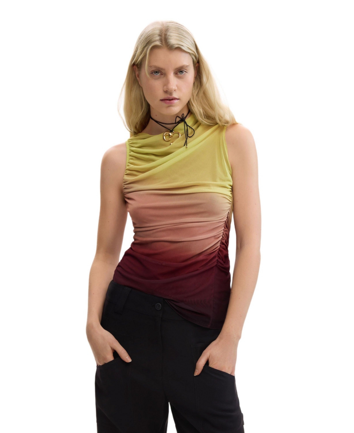 Click here for Desigual Womens Draped asymmetrical top - Water gr... prices