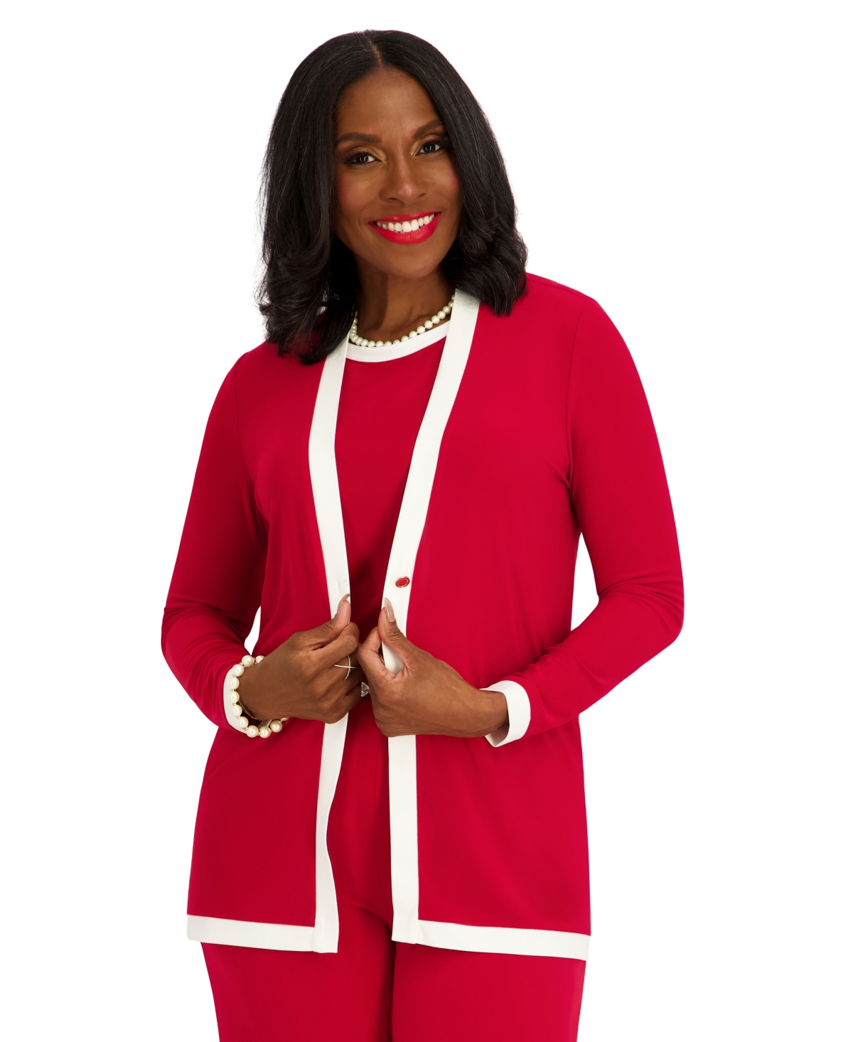 Click here for Kasper Womens V-Neck Button-Front Cardigan - Crims... prices