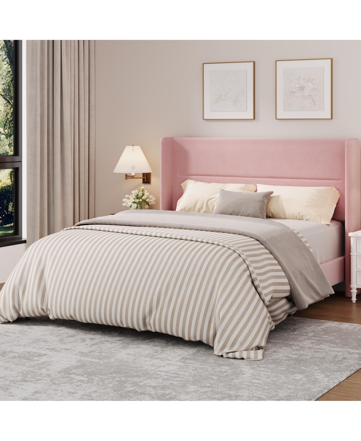 Click here for gaomon Bed Frame with Wingback Headboard  Velvet U... prices