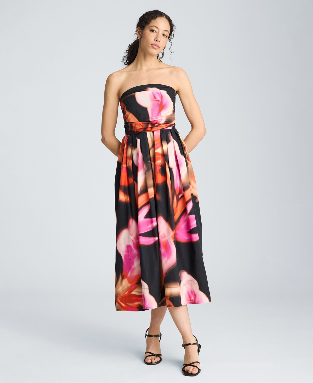 Click here for Kenneth Cole Womens Floral Print Strapless Midi Dr... prices