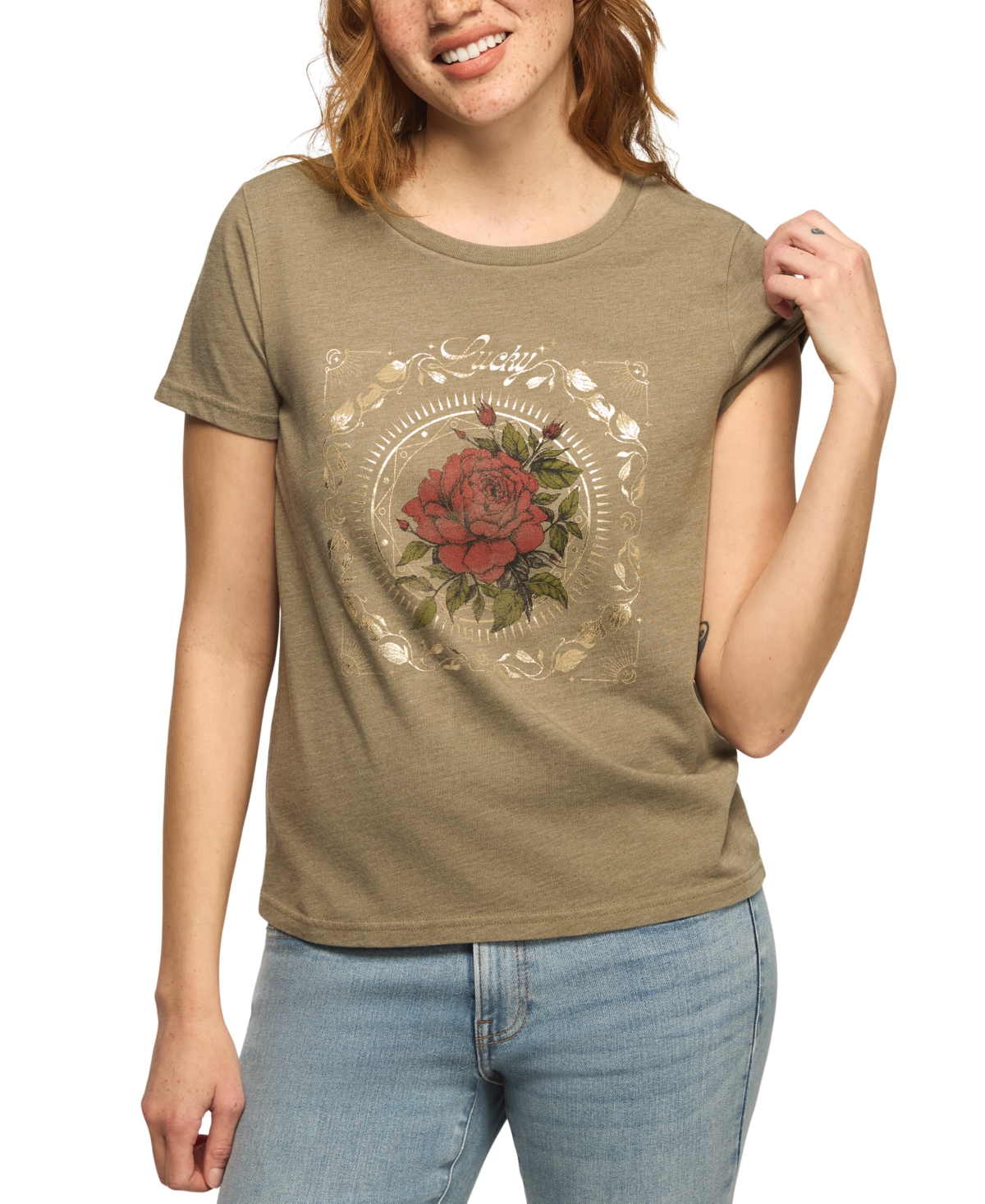 Click here for Lucky Brand Womens Floral Rose Crewneck Graphic T-... prices