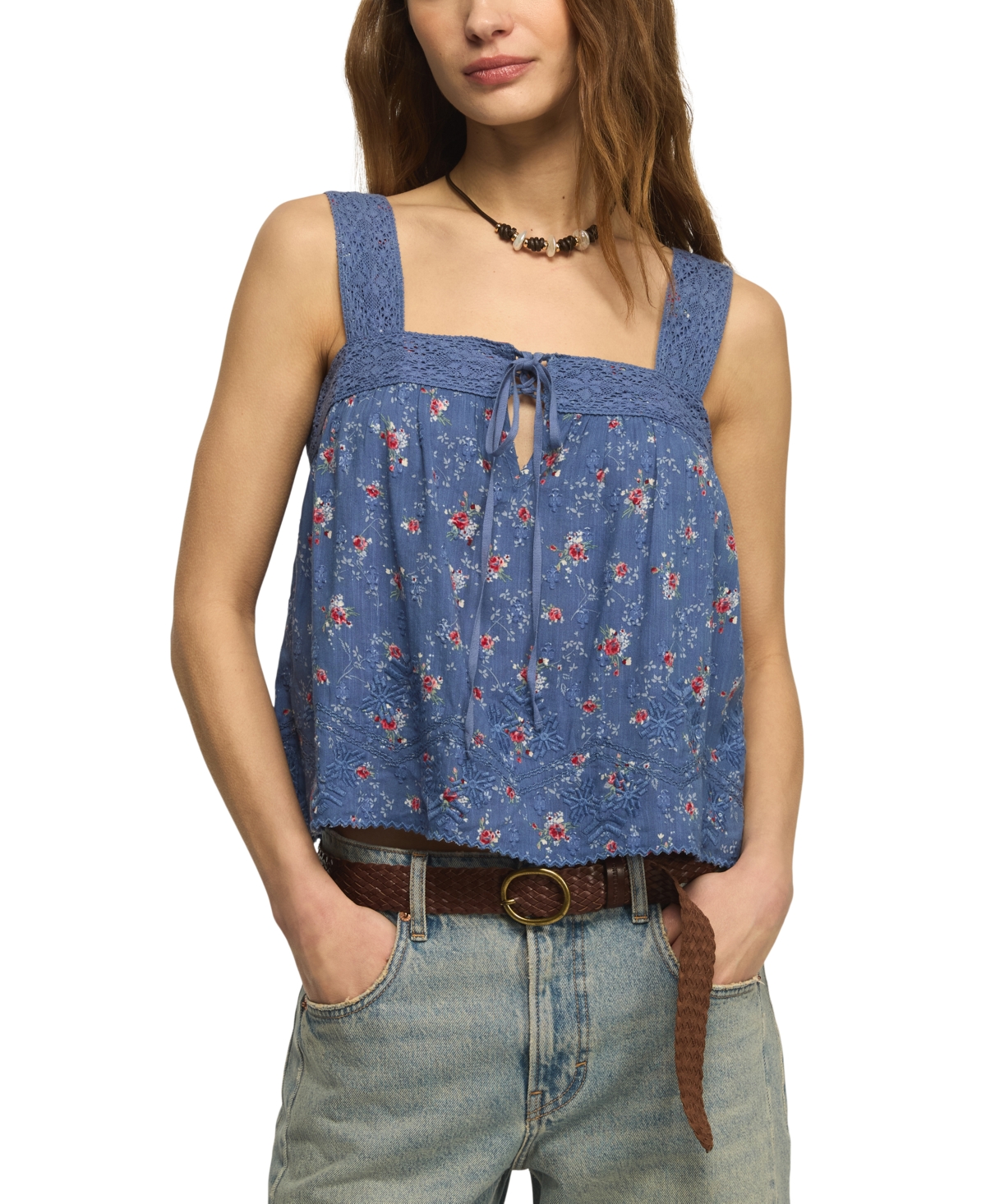 Click here for Lucky Brand Womens Floral Embroidered Square Neck... prices