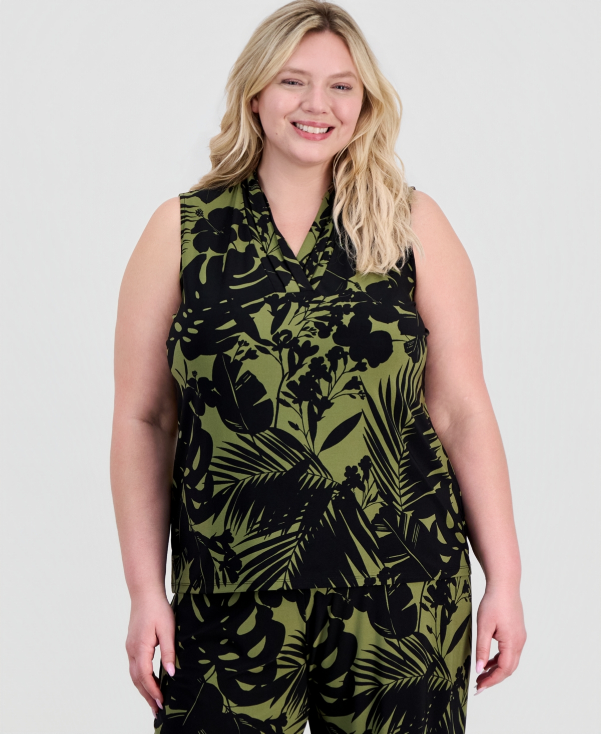 Click here for Anne Klein Plus Size Triple Pleat Sleeveless Top -... prices
