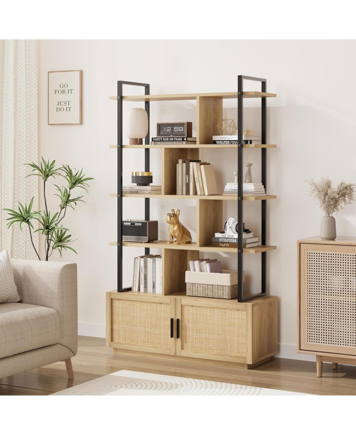 Click here for gaomon Industrial 5-Tier Rattan Bookcase with Stor... prices