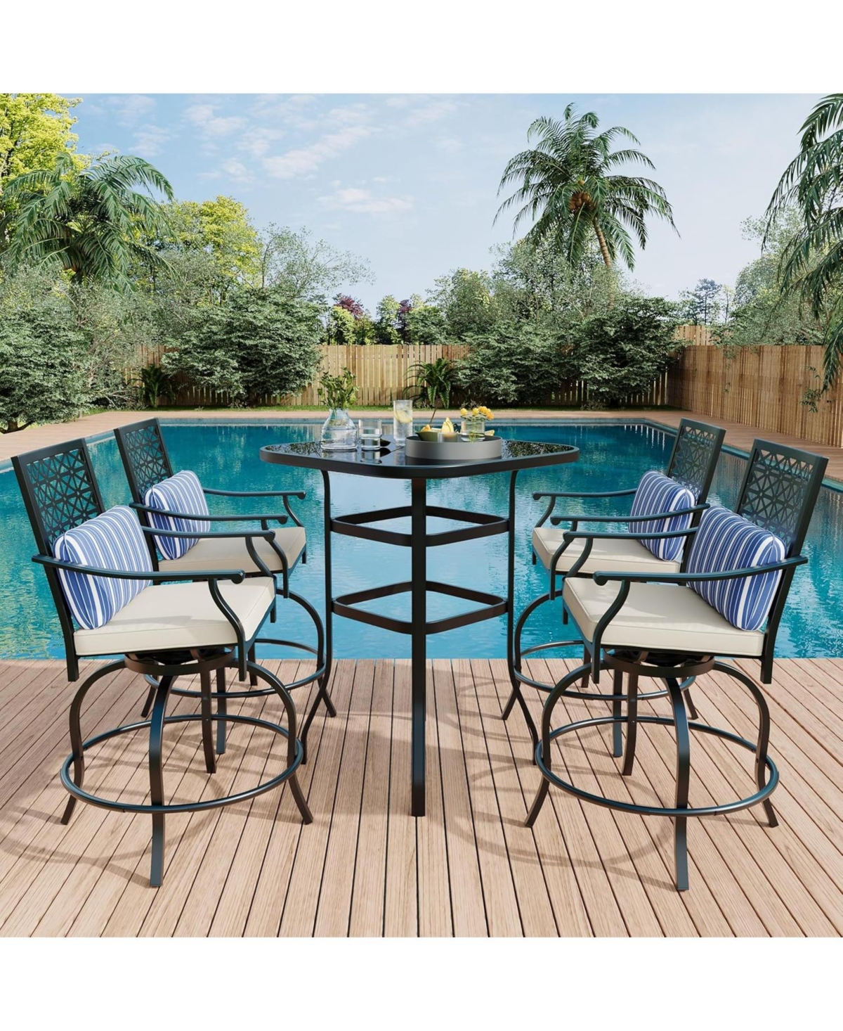 Click here for gaomon 5PCS Patio Swivel Bar Set with 4 Swivel Cha... prices
