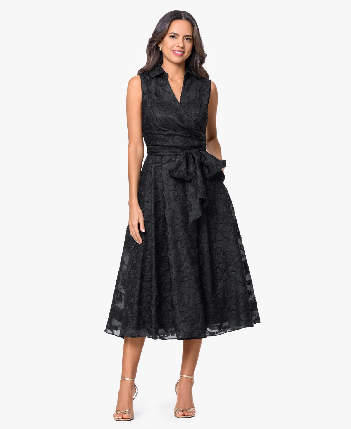 Click here for Xscape Womens Collared V-Neck Midi Dress - Black prices