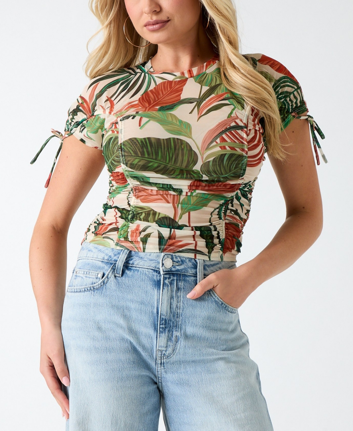Click here for Guess Womens Short-Sleeve Amaya Shirred Top - Choc... prices