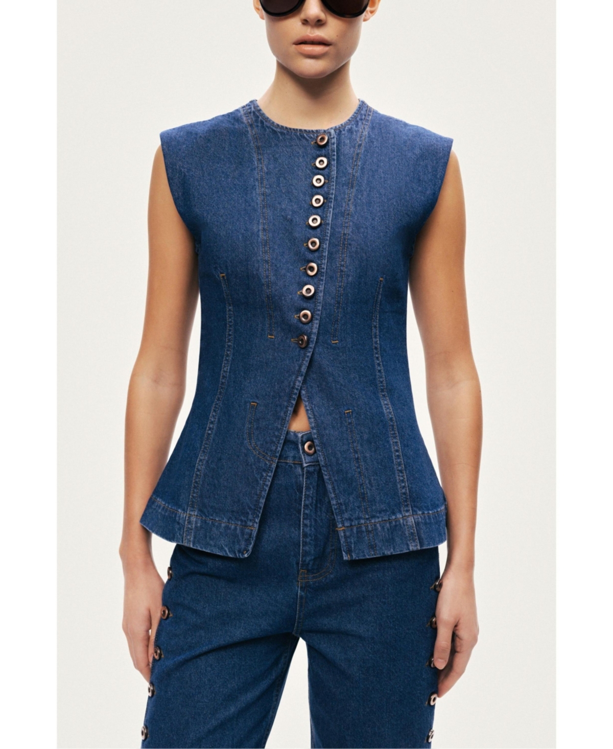 Click here for Nocturne Womens Button-Front Denim Vest - Navy prices