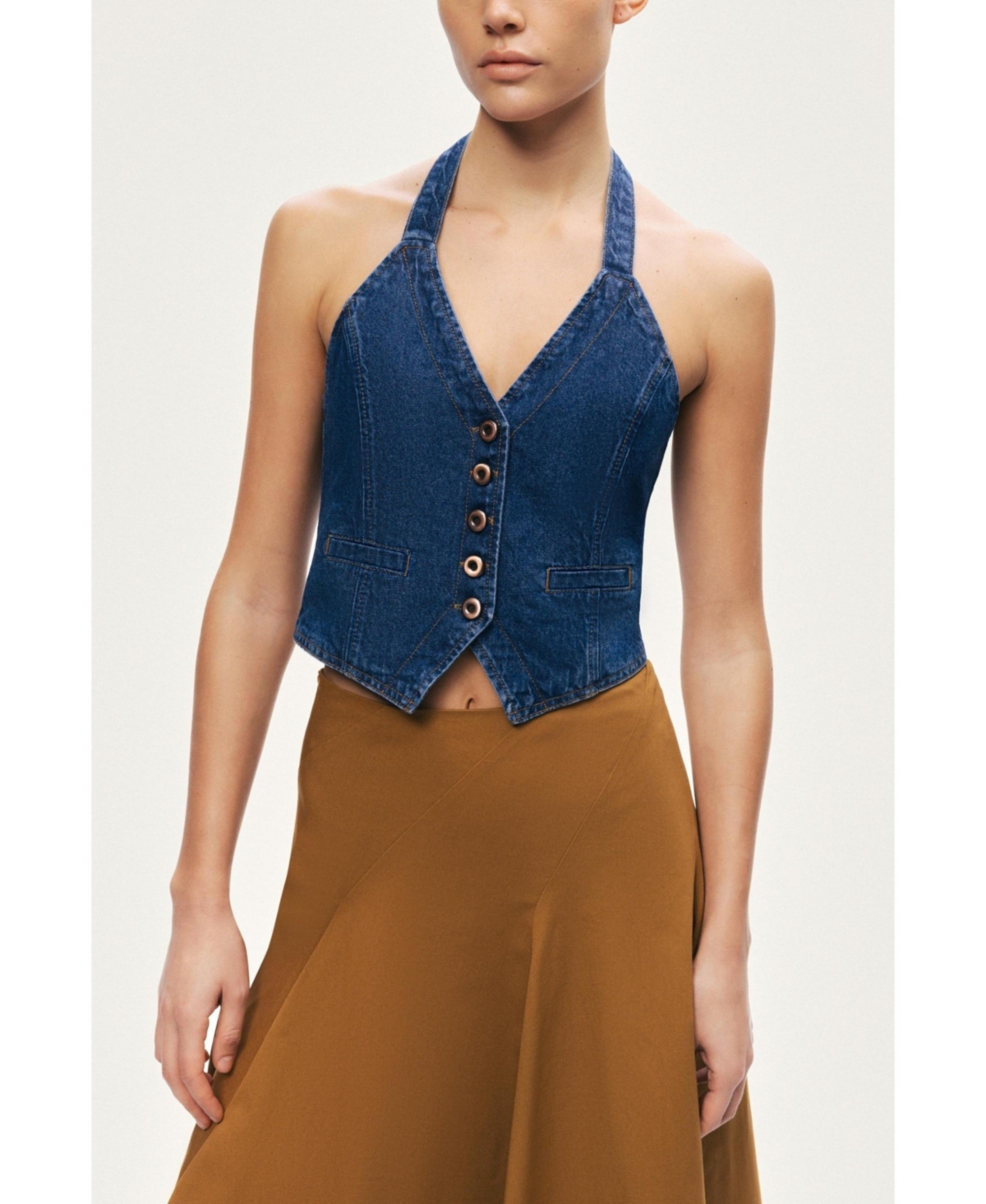 Click here for Nocturne Womens Halter Neck Denim Vest - Navy prices