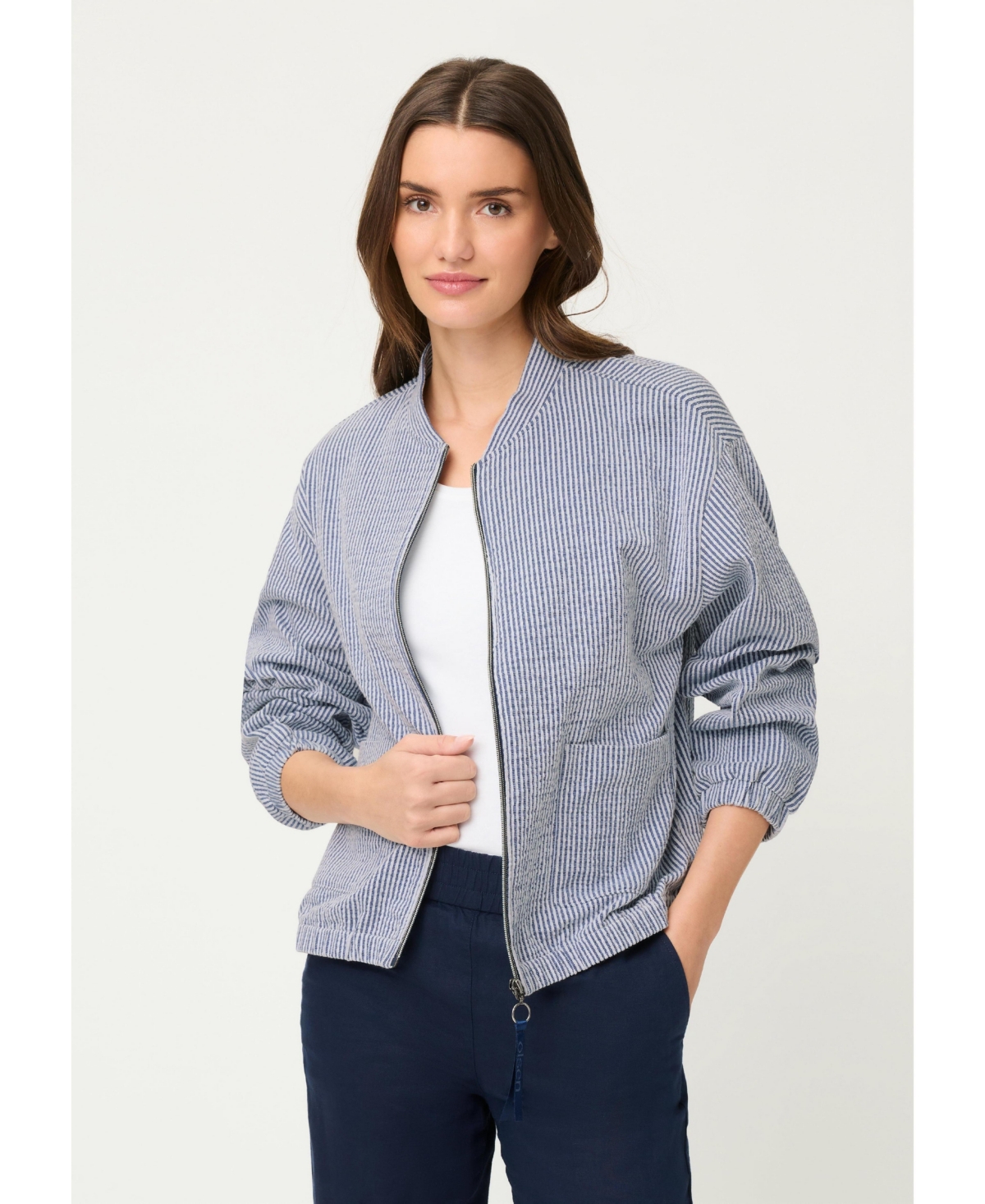 Click here for Olsen Womens Seersucker Jacket - Ink blue prices