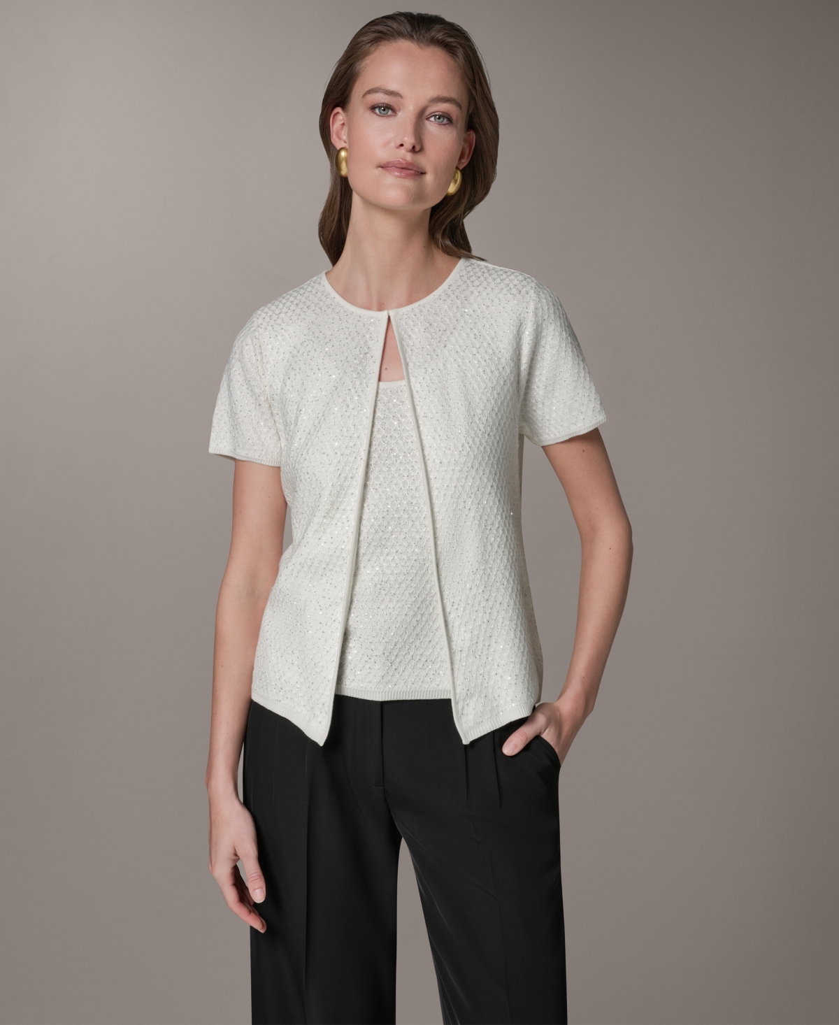 Click here for Donna Karan New York Womens Short-Sleeve Sequin Ca... prices