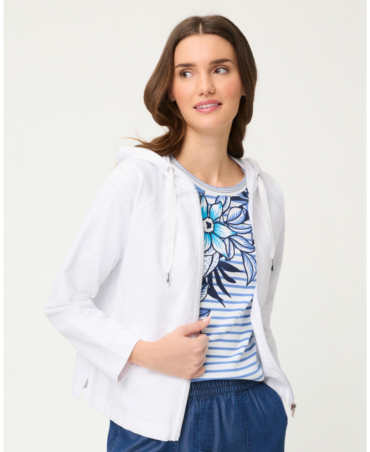 Click here for Olsen Womens Mixed Media Hooded Sweatshirts - Whit... prices