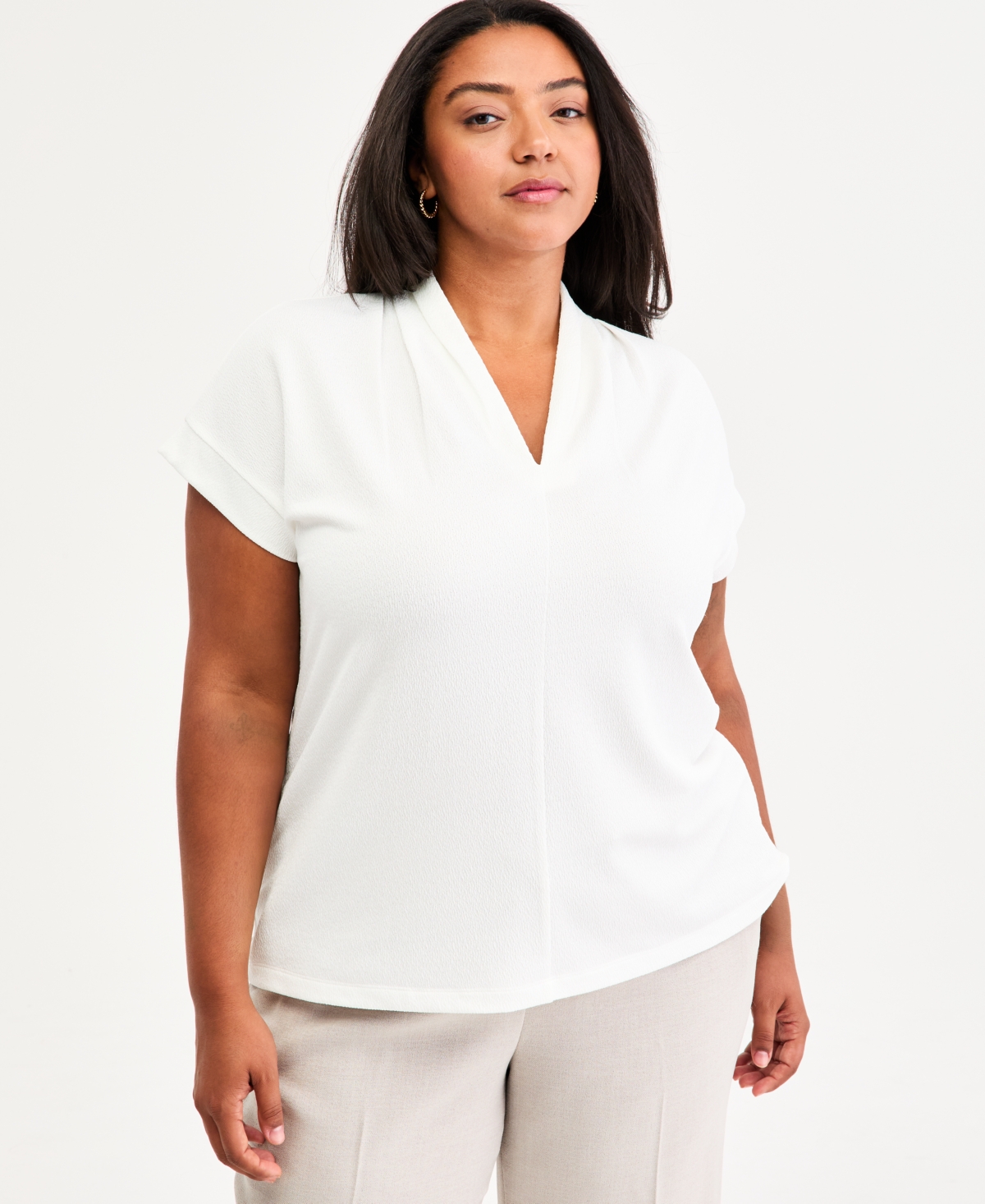 Click here for Kasper Plus Size V-Neck Short-Sleeve Blouse - Vani... prices