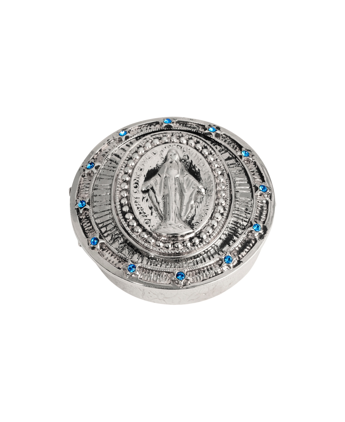 Click here for Symbols of Faith Silver Tone with Sapphire Pill Bo... prices