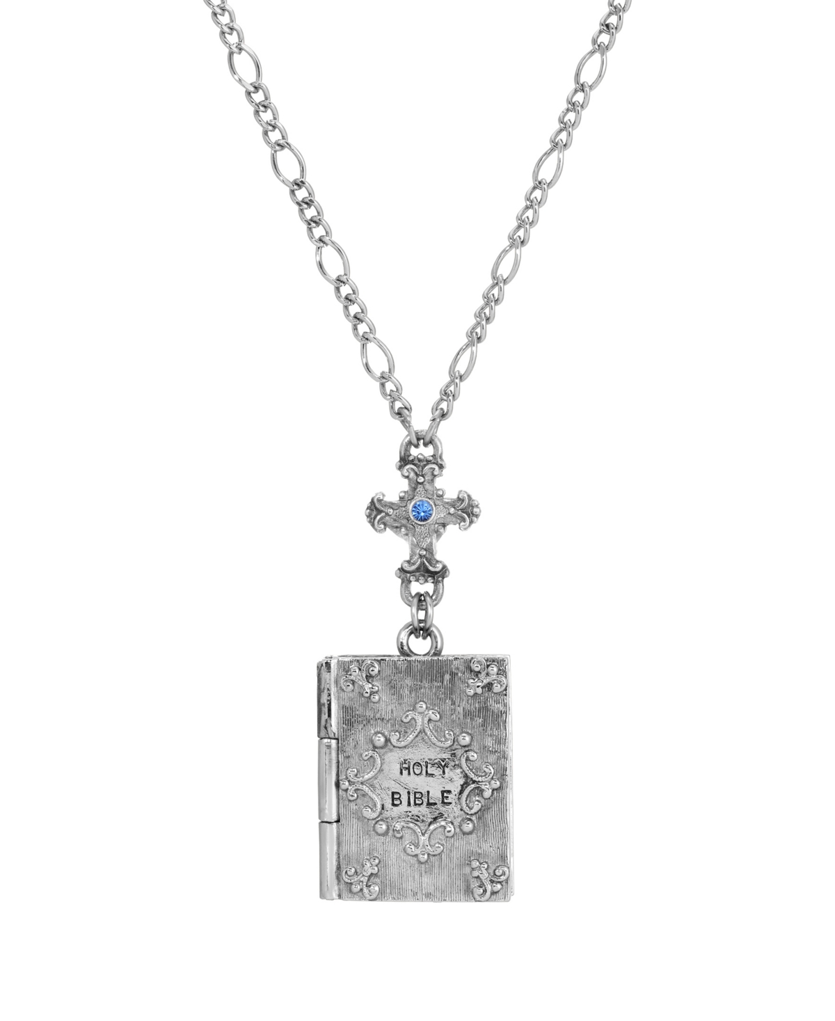 Click here for Symbols of Faith Silver Tone Cross Blue Sapphire S... prices