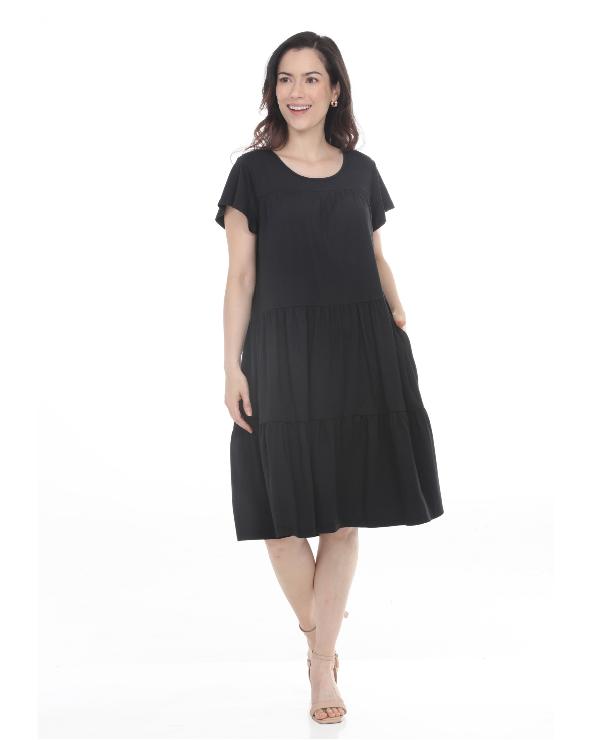 Click here for White Mark Womens Flutter-Sleeve Ruffle Tiered Dre... prices