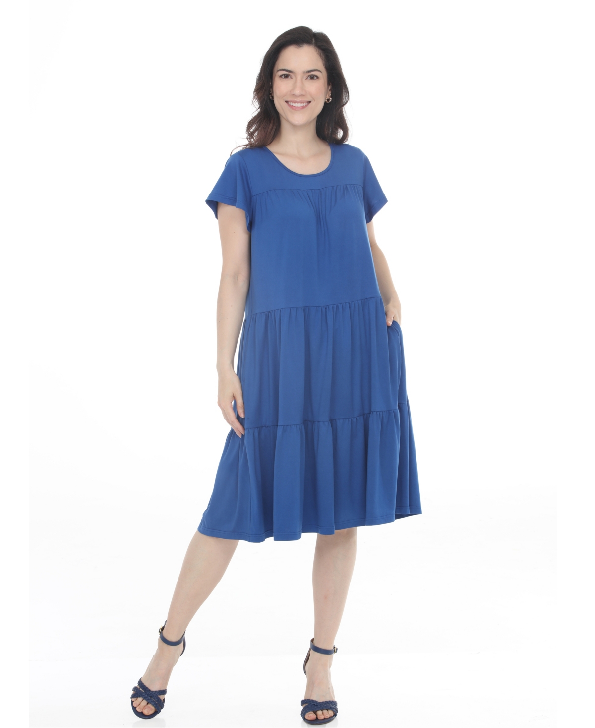Click here for White Mark Womens Flutter-Sleeve Ruffle Tiered Dre... prices