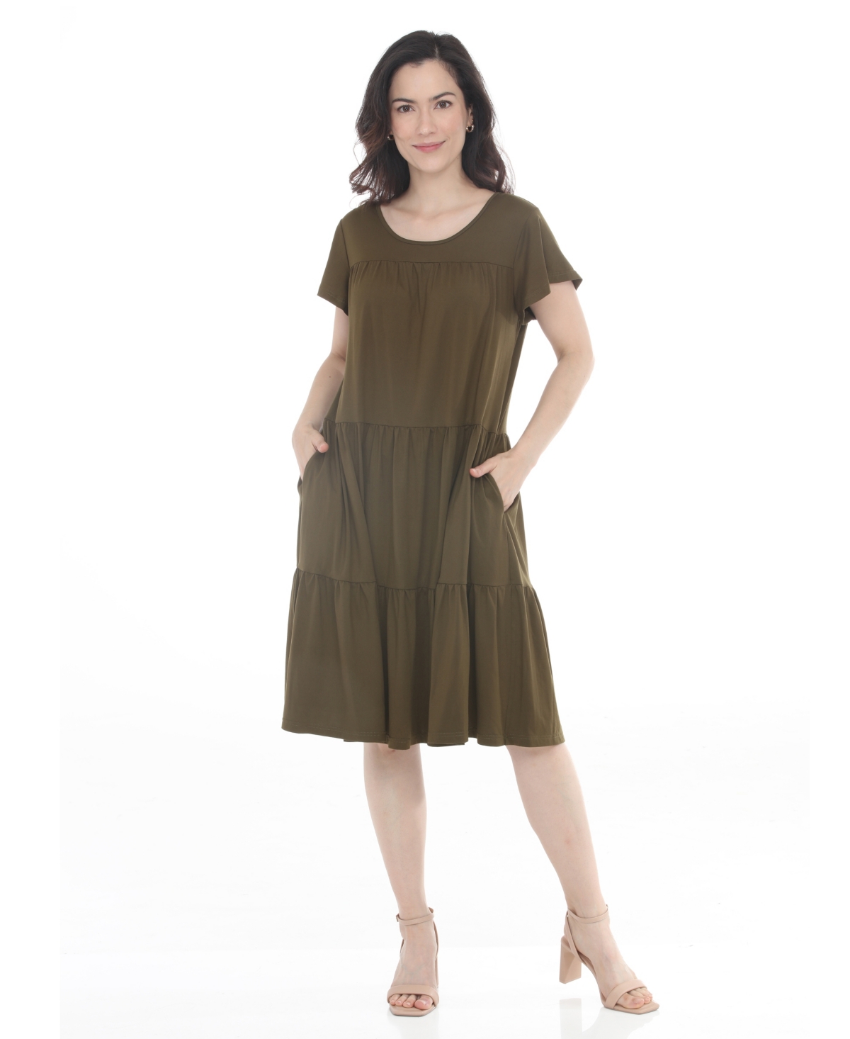 Click here for White Mark Womens Flutter-Sleeve Ruffle Tiered Dre... prices