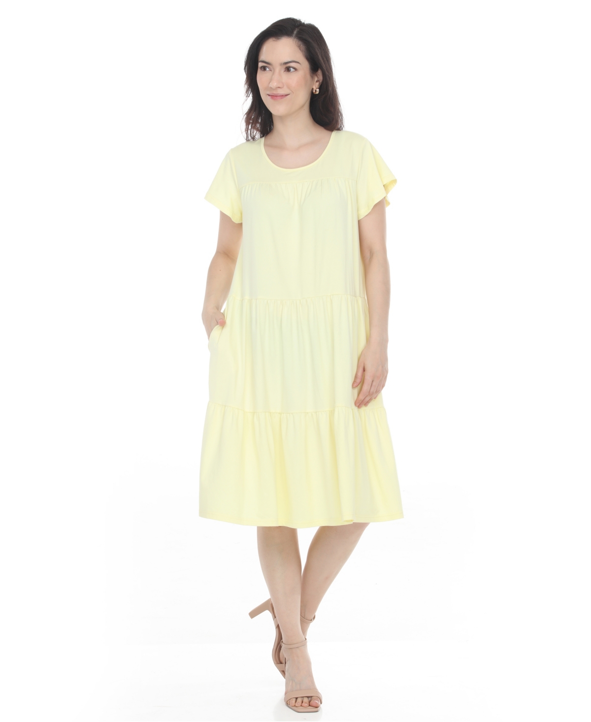 Click here for White Mark Womens Flutter-Sleeve Ruffle Tiered Dre... prices