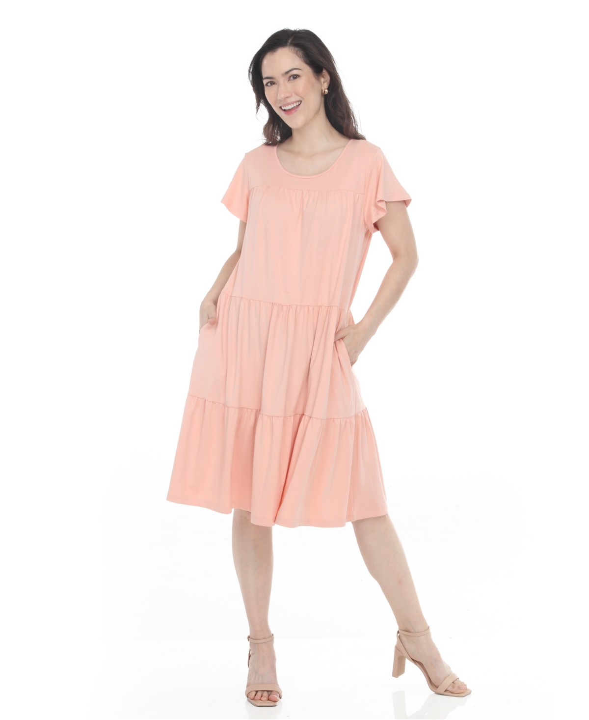 Click here for White Mark Womens Flutter-Sleeve Ruffle Tiered Dre... prices