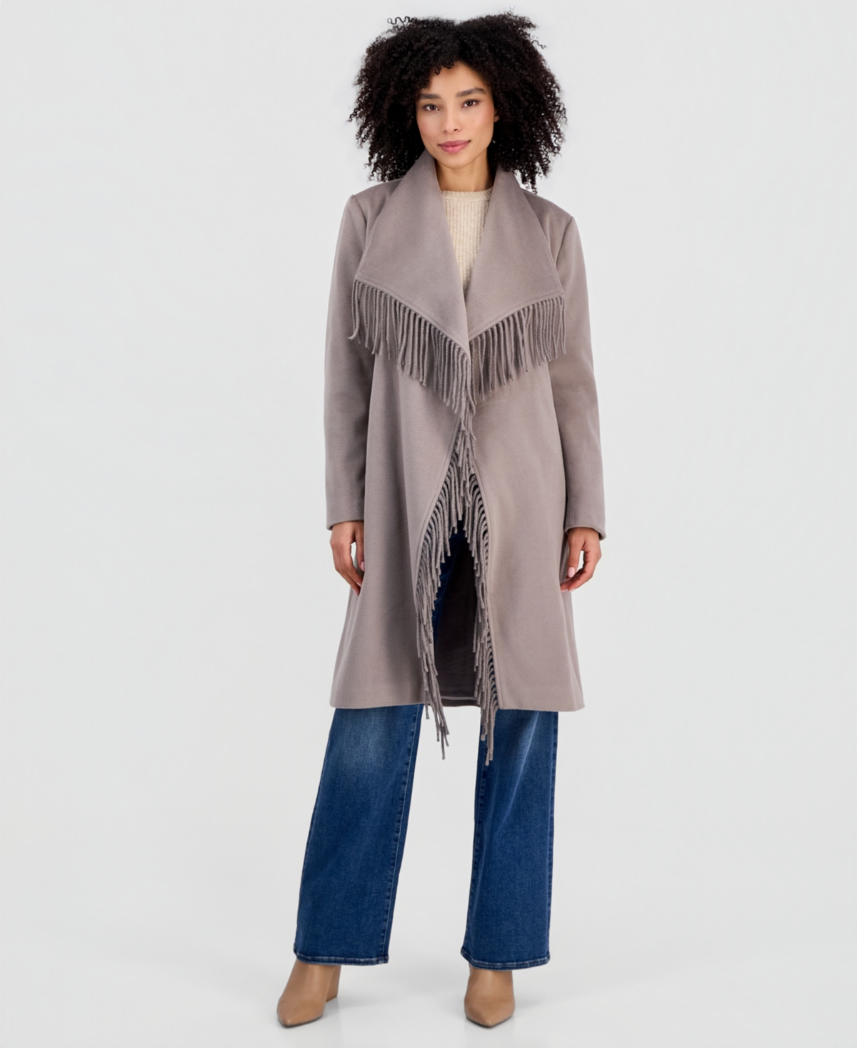Click here for CoffeeShop Womens Fringe-Trim Tie-Belt Wrap Coat -... prices