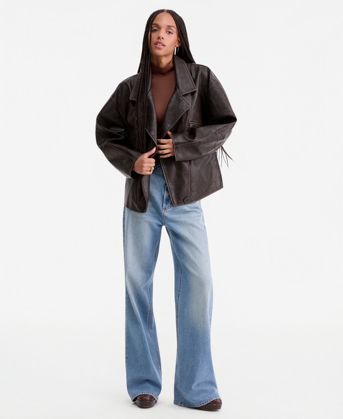 Click here for CoffeeShop Womens Asymmetric-Button-Front Faux-Lea... prices