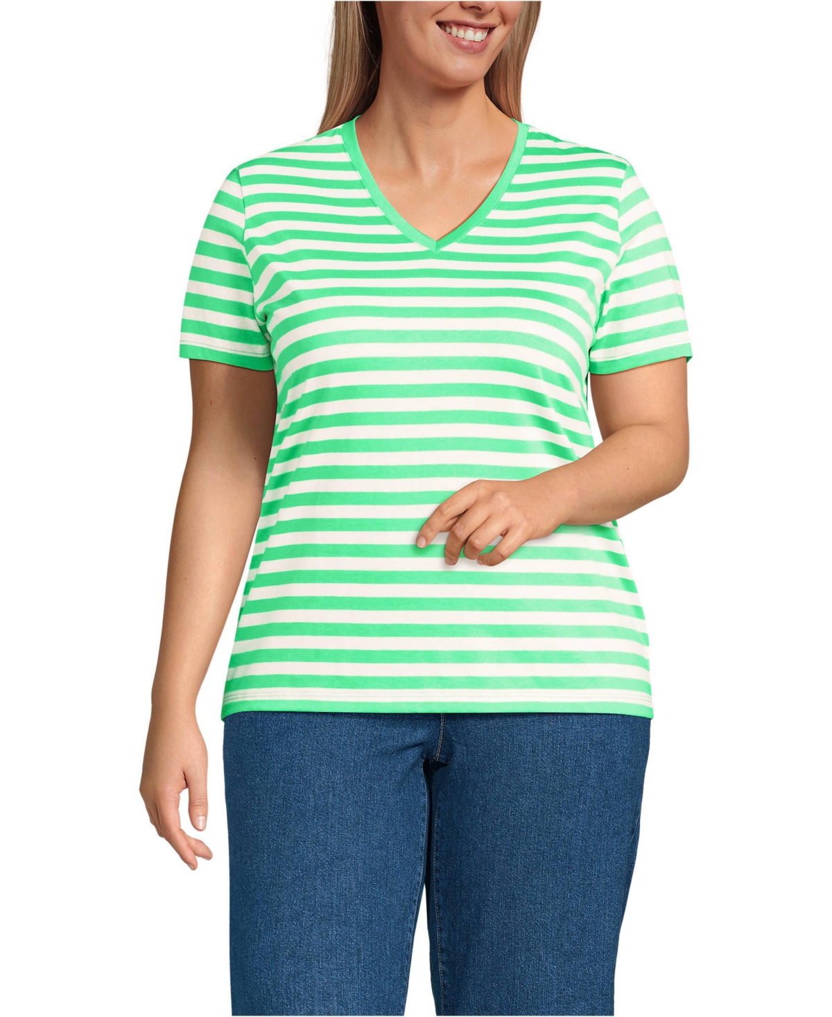 Click here for Lands End Plus Size Relaxed Supima Cotton V-Neck T... prices