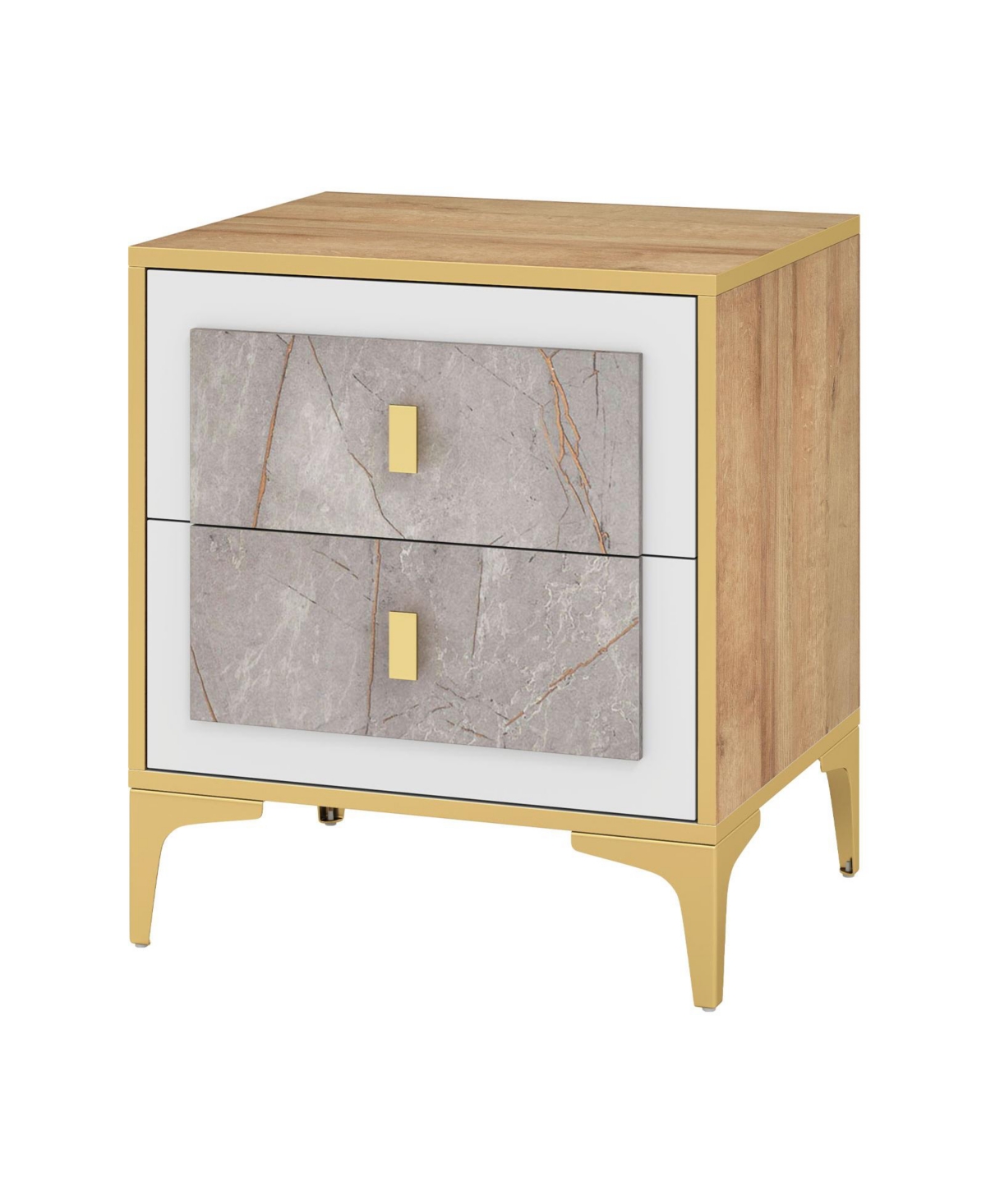 Click here for Gouun Marble-Motif Nightstand with 2 Pull-Out Draw... prices
