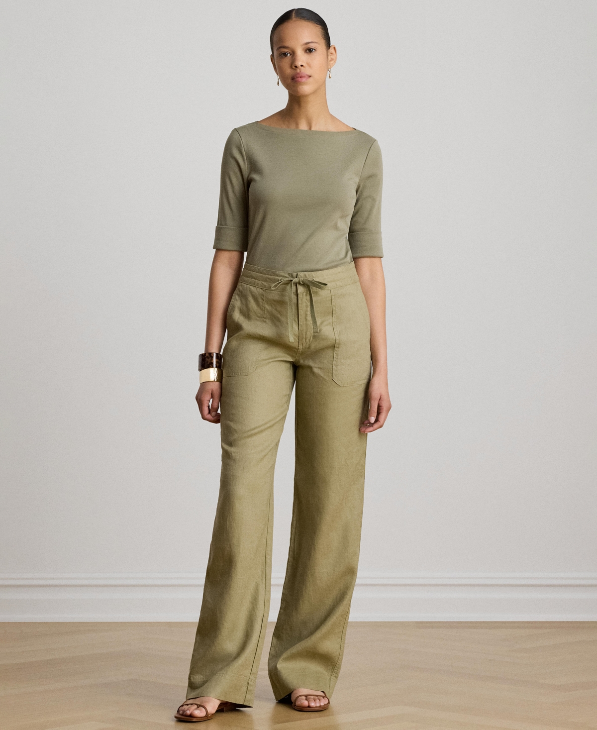 Click here for Lauren Ralph Lauren Womens Mid-Rise Wide-Leg Pants... prices