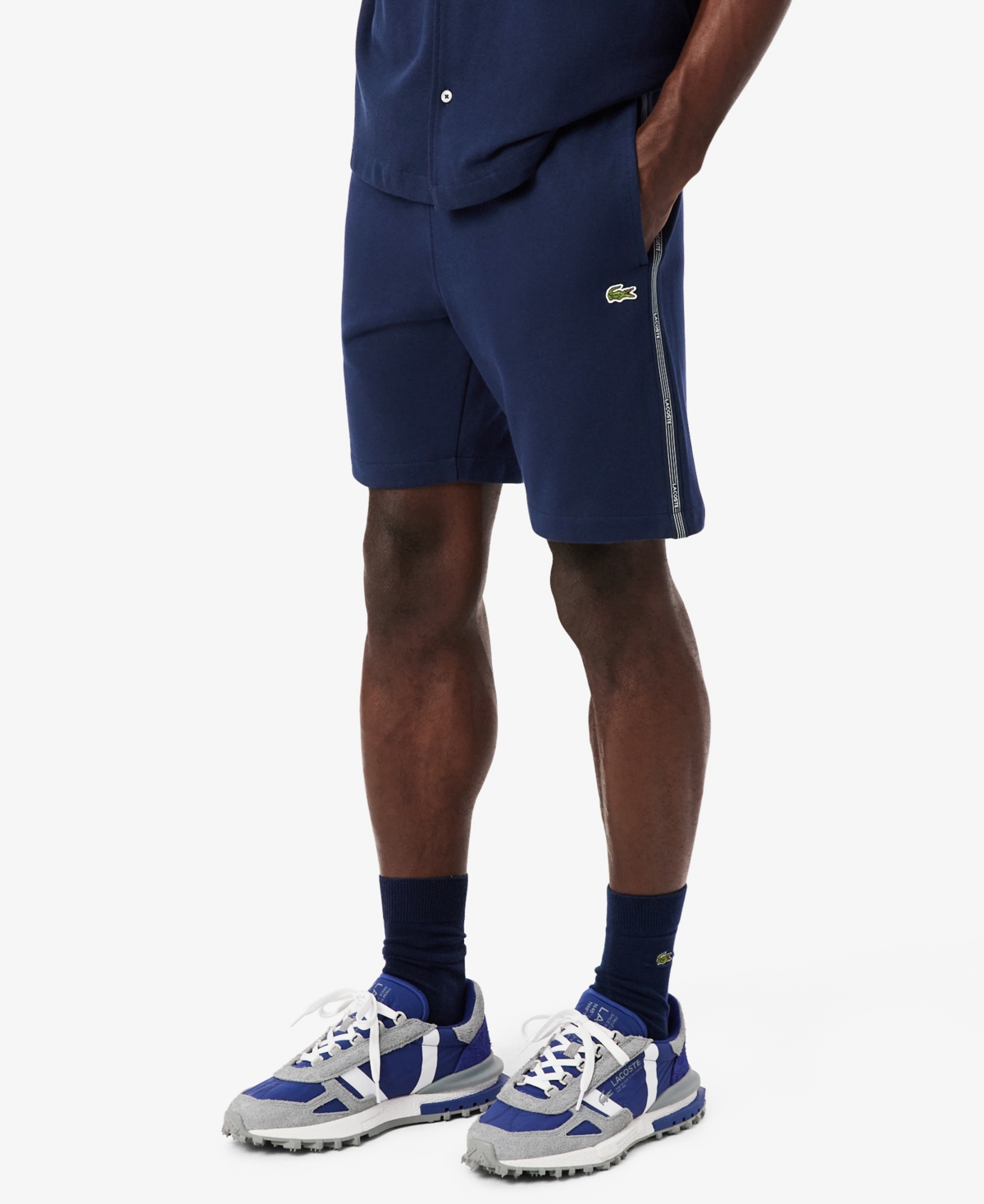 Click here for Lacoste Mens Regular-Fit Logo Stripe Fleece Shorts... prices