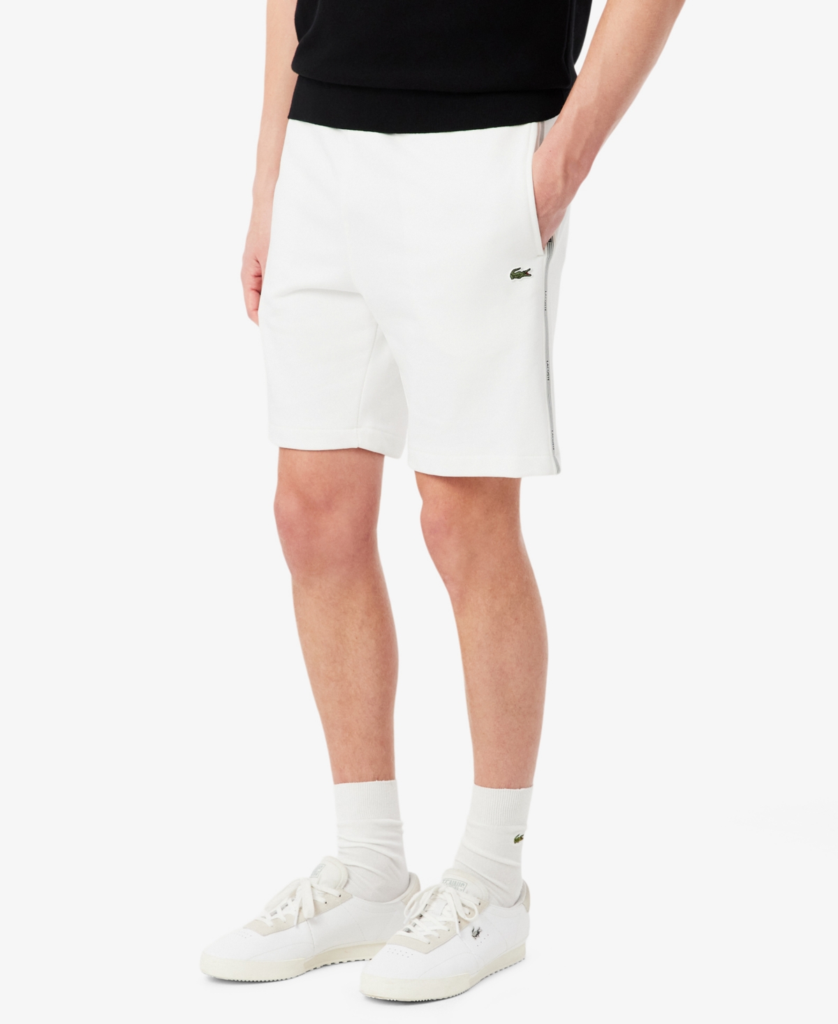 Click here for Lacoste Mens Regular-Fit Logo Stripe Fleece Shorts... prices