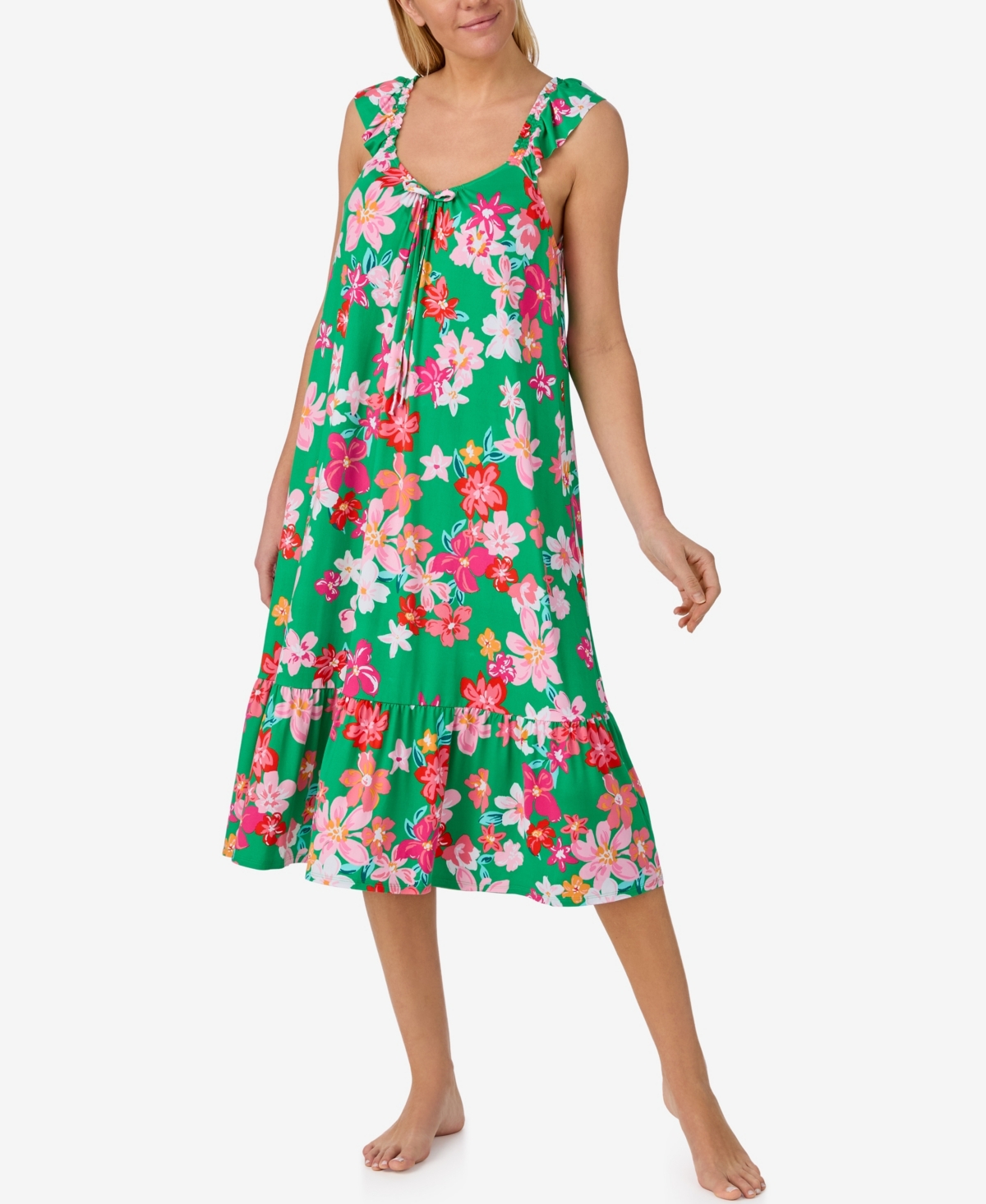 Click here for Ellen Tracy Womens V-Neck Midi Nightgown - Green F... prices