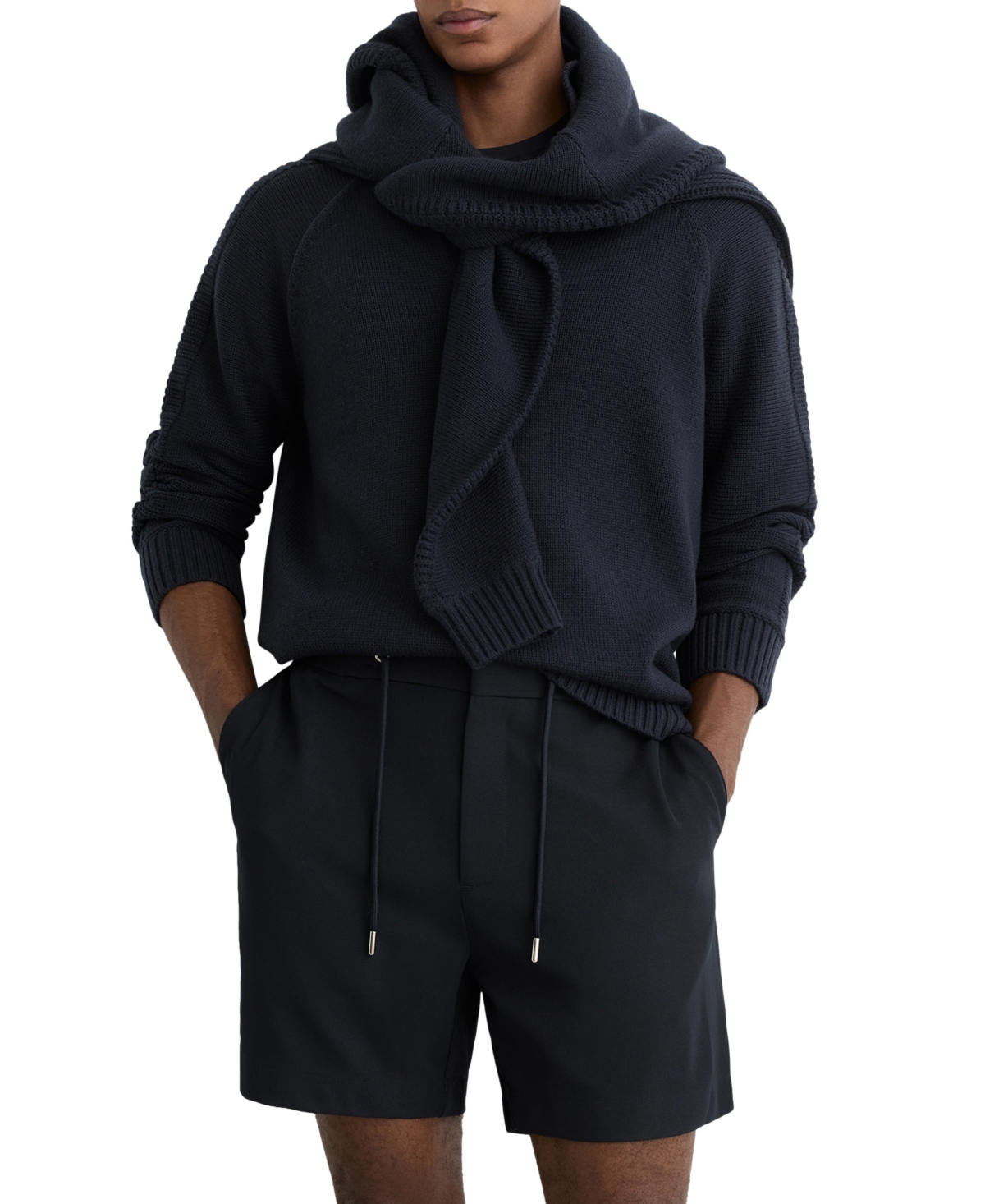 Click here for Reiss Mens Textured Drawstring Shorts - Navy prices