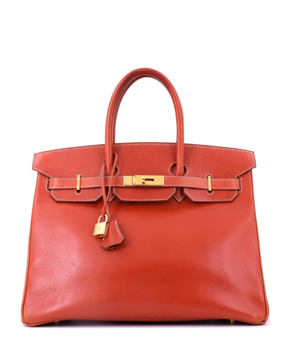 Click here for Pre-Owned HERMES Birkin 35 Handbag Orange Box Calf... prices