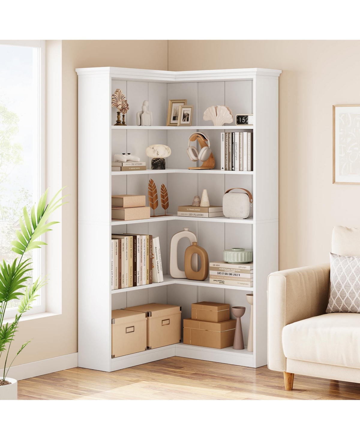 Click here for gaomon 72.8 Tall 5-Tier L-Shaped Wooden Corner Boo... prices