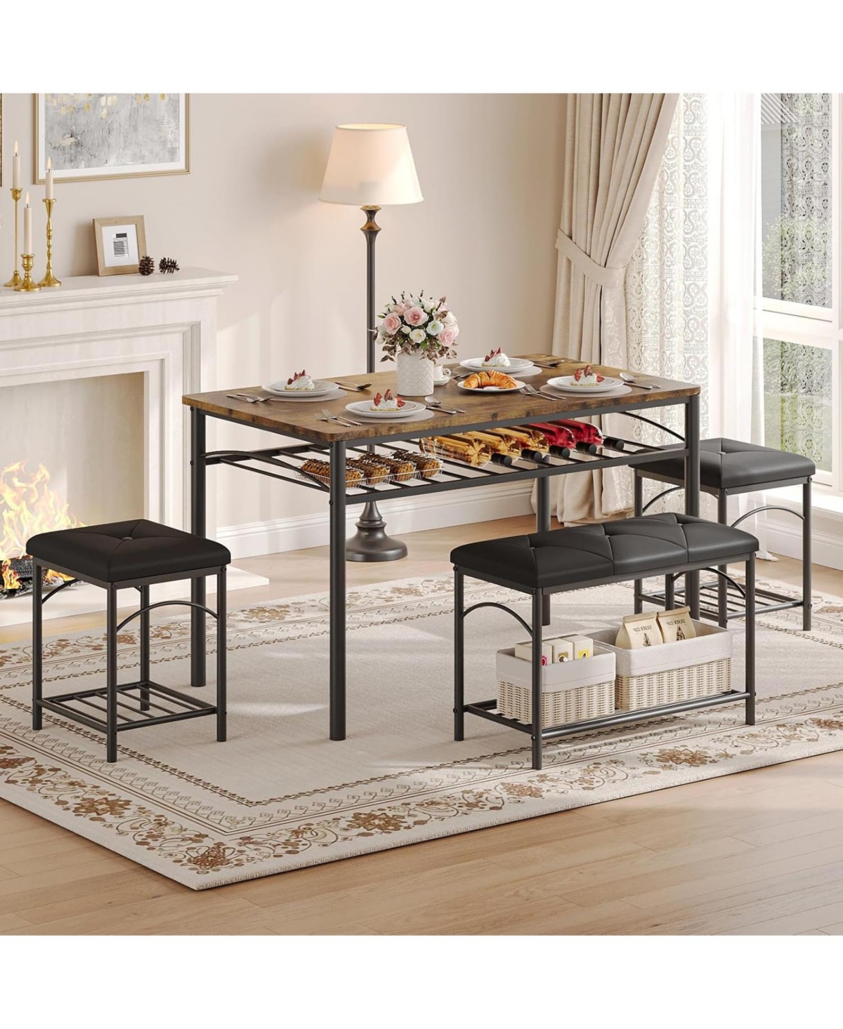 Click here for gaomon Dining Table Set for 4 with Upholstered Ben... prices