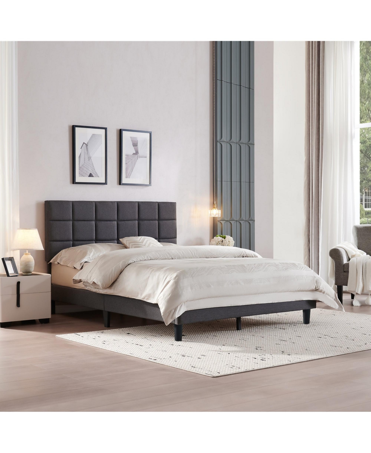 Click here for Sailvan Bed Frame with Fabric Upholstered Headboar... prices